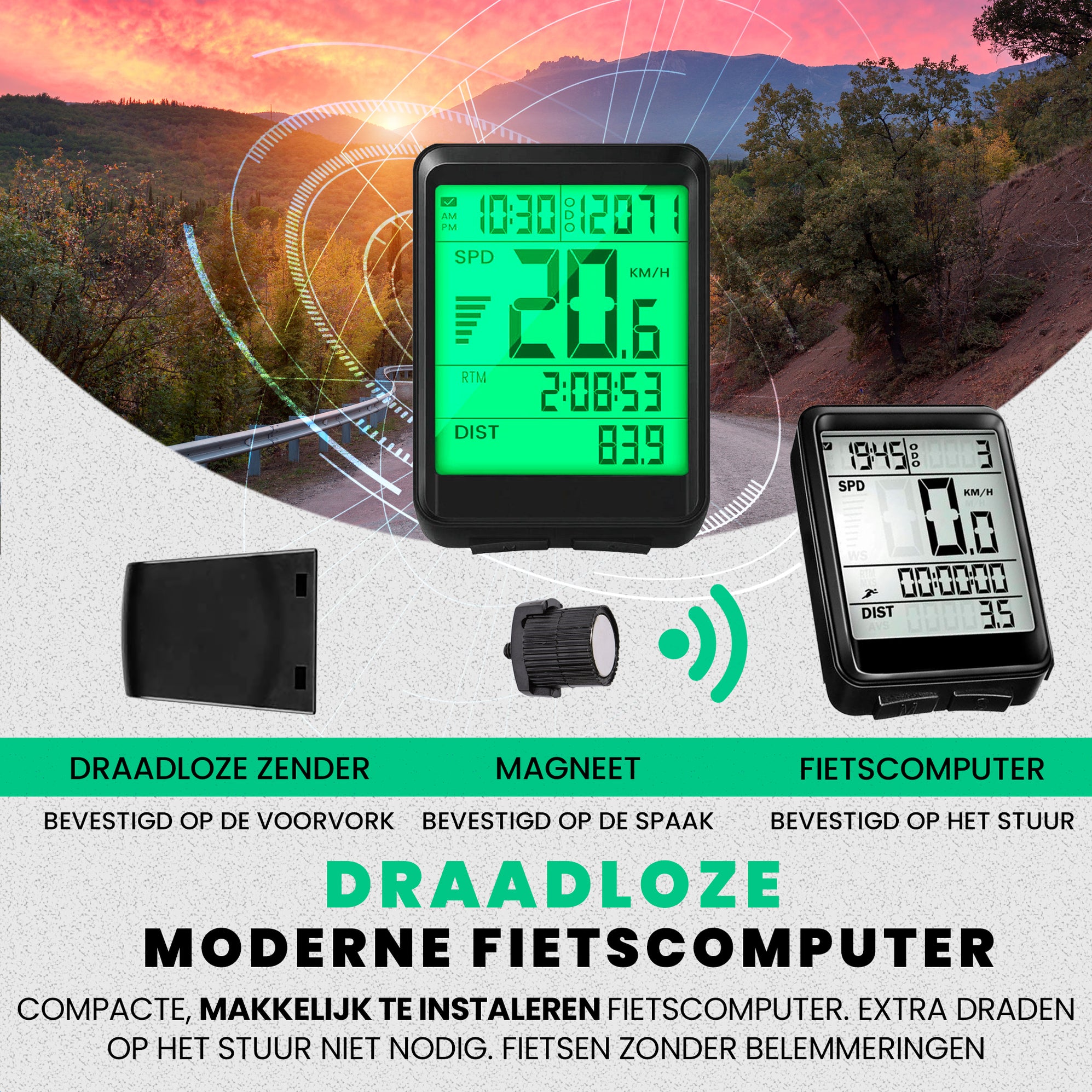 Strex Draadloze Fietscomputer - 17 Functies - Extra Groot Scherm - Dra ...